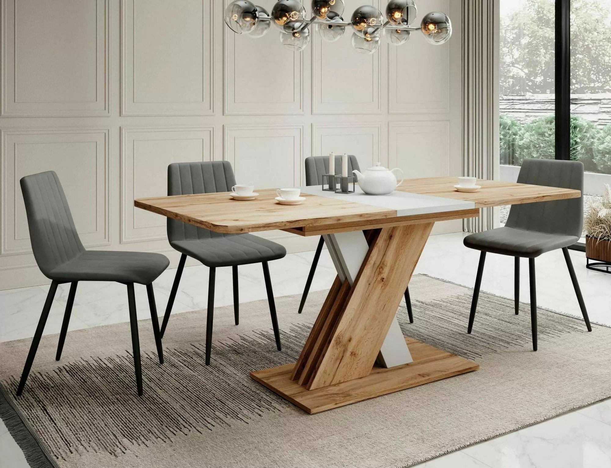 Designimpex Esstisch Design Gs 555 Eiche Wotan Weiß Matt Ausziehbar