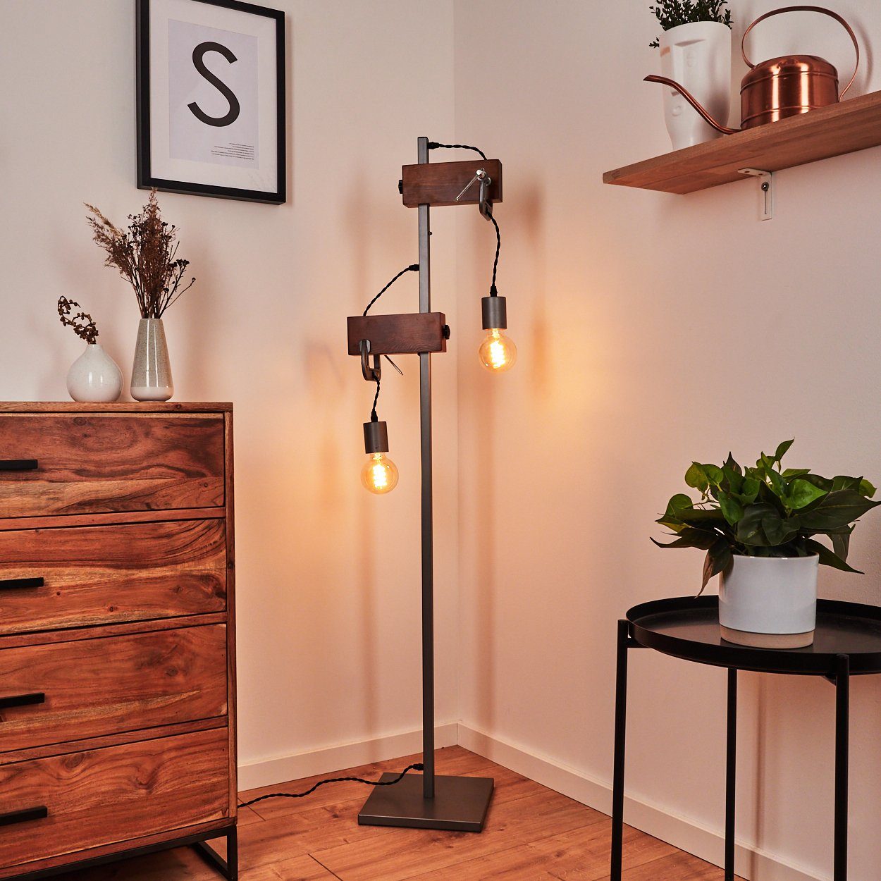 Hofstein Stehlampe Zinga Stehlampe Aus Metallholz In Graubraun