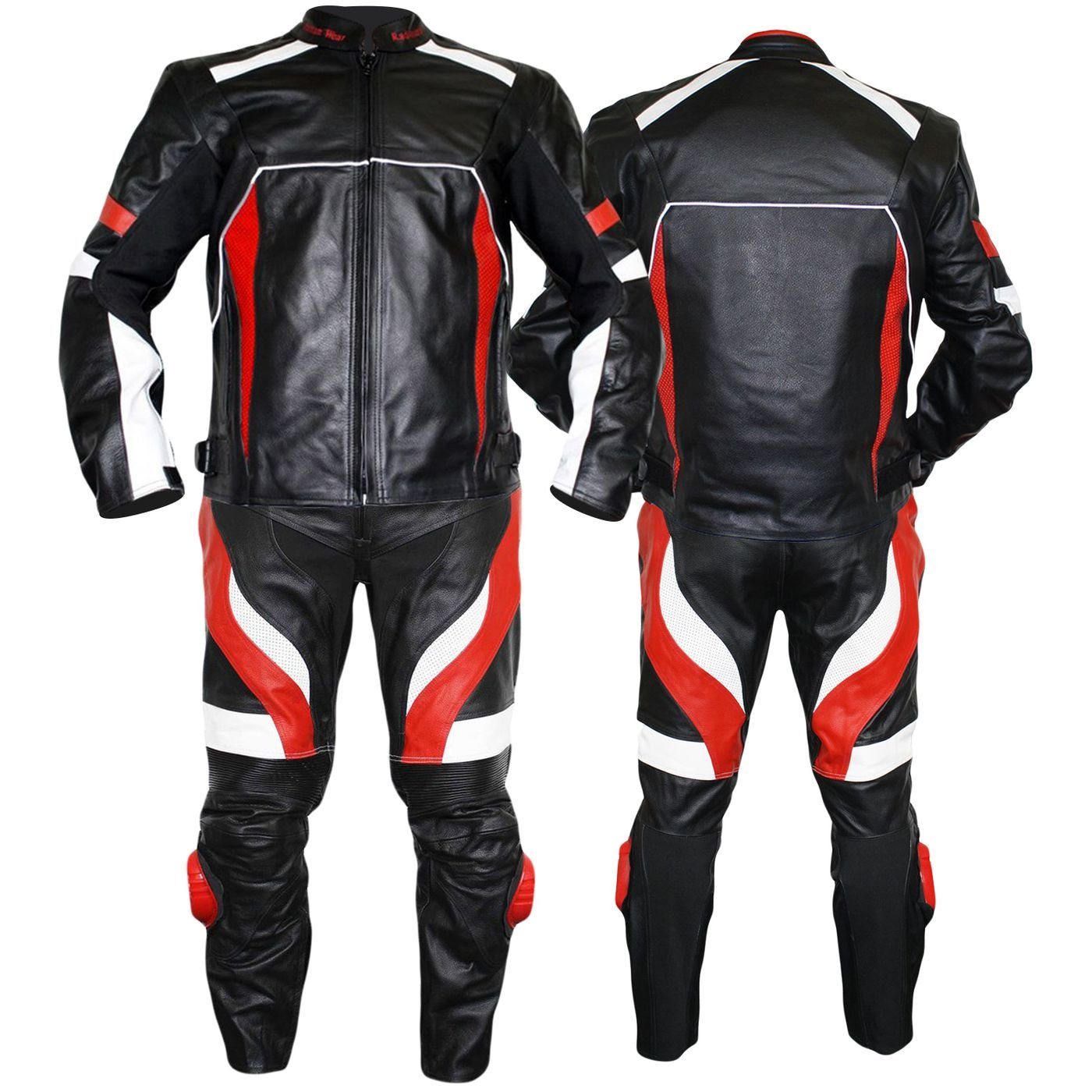 German Wear Motorradkombi GW408K-2tlg 2-teiler Motorradkombi Biker lederkombi Schwarz/Rot