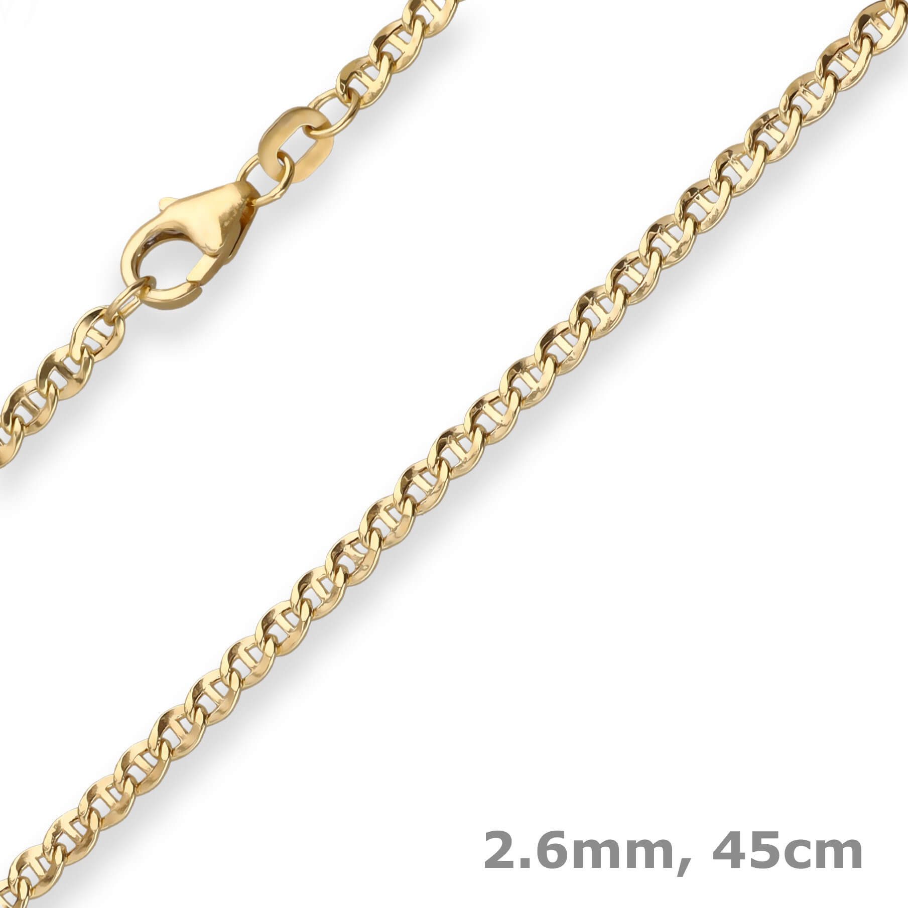 Schmuck Krone Goldkette 2,6mm Panzerstegkette hohl aus 585 Gelbgold 45cm, Gold 585
