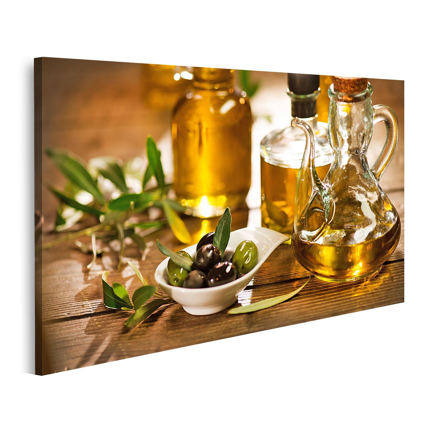 islandburner Leinwandbild Bild auf Leinwand Olivenöl Flasche Natives Olivenöl Extra Wandbild Pos