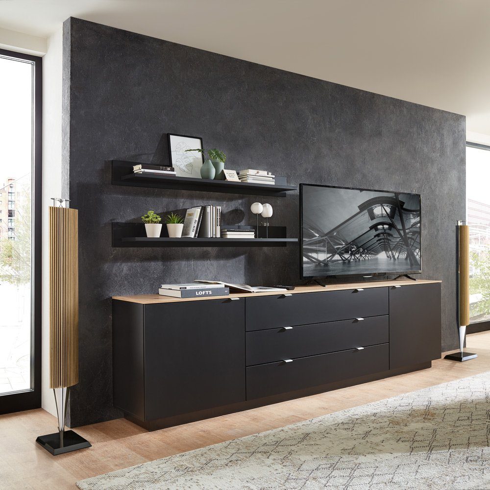 Lomadox Wohnwand Cust 36 3 St 3 Tlg Set Mit 2 Wandboards Schwarz