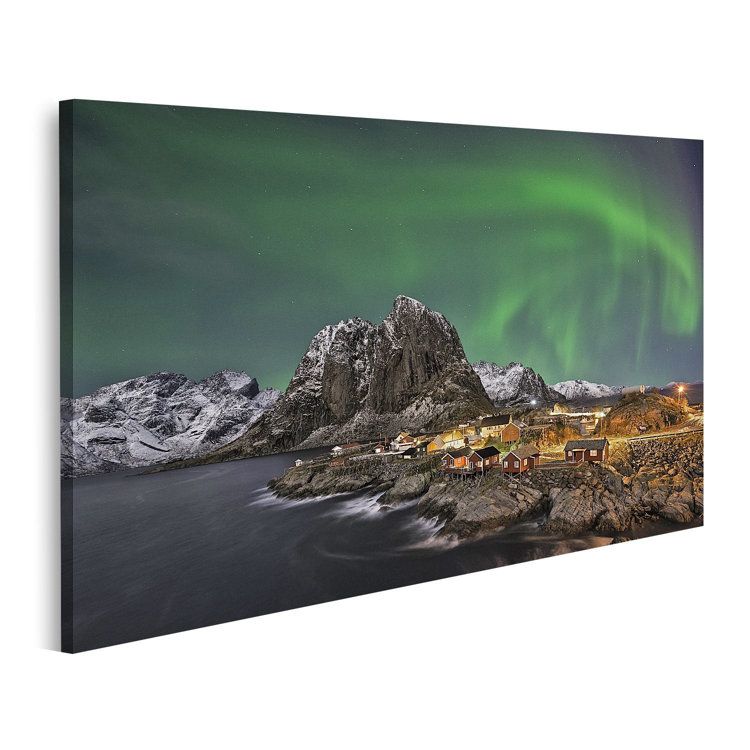 islandburner Leinwandbild Bild auf Leinwand Hamnoy Nordlichter Schönes Polarlicht über Lofoten I