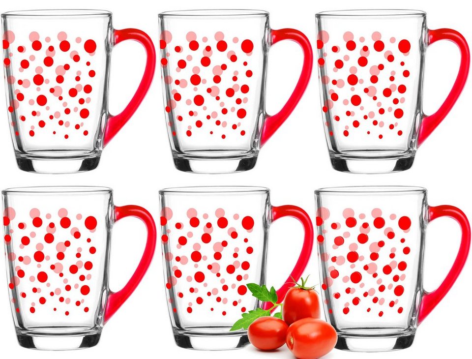 PLATINUX Latte-Macchiato-Glas Kaffeegläser rote Punkte, Glas, mit Griff ... PLATINUX Latte-Macchiato-Glas Kaffeegläser rote Punkte, Glas, mit Griff ...