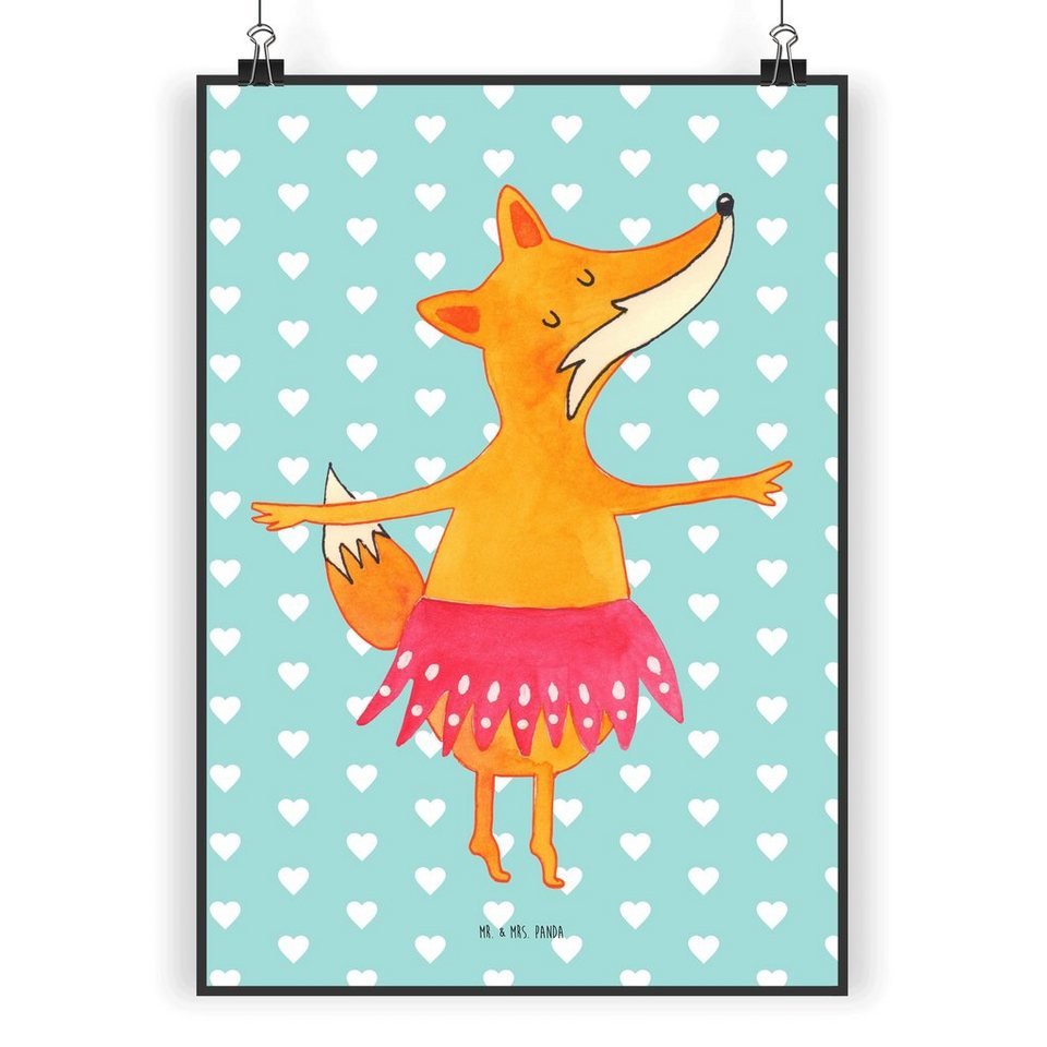 Mr And Mrs Panda Poster Fuchs Ballerina Din A5 Türkis Pastell