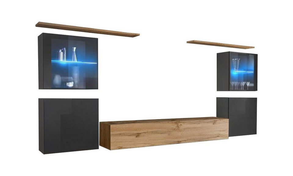 Jvmoebel Wohnzimmer Set Designer Braun Wohnwand Wand Regale Schrank