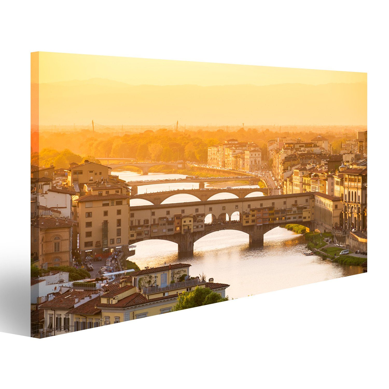 islandburner Leinwandbild Bild auf Leinwand Fluss Arno Berühmte Brücke Ponte Vecchio Sonnenunter