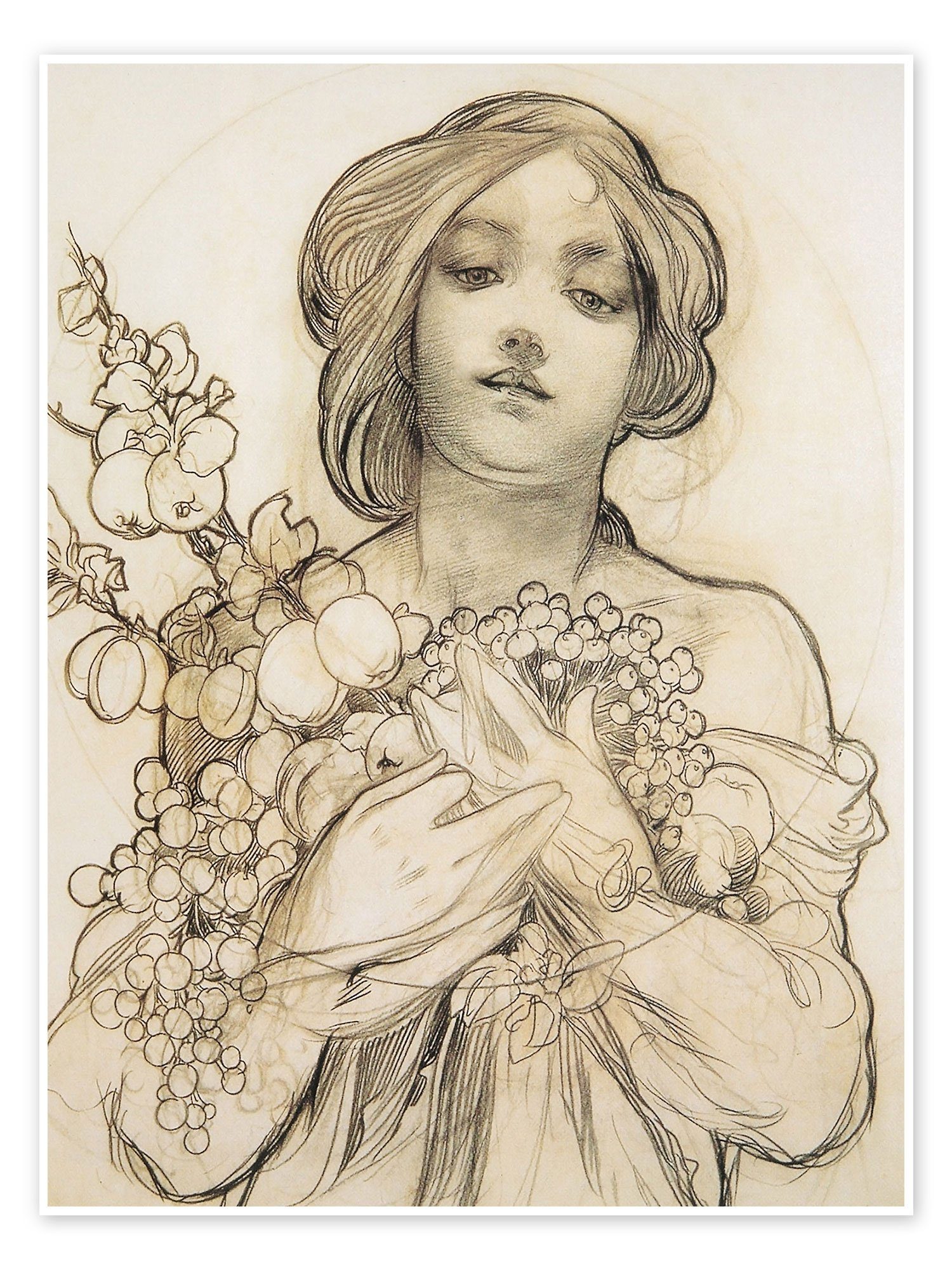 Posterlounge Poster Alfons Mucha, Studie von Die Frau mit Blumen, Malerei
