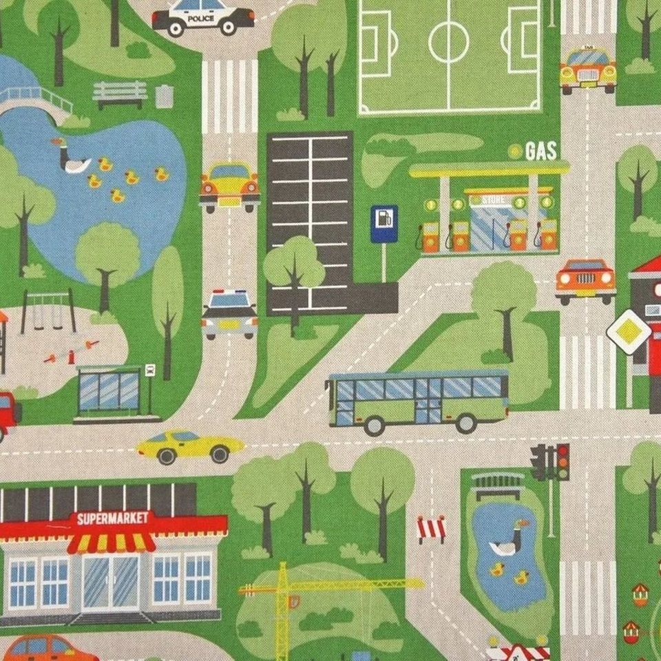 Stofferia Stoff Dekostoff Leinenoptik Car Roadmap Bunt Breite 140 Cm