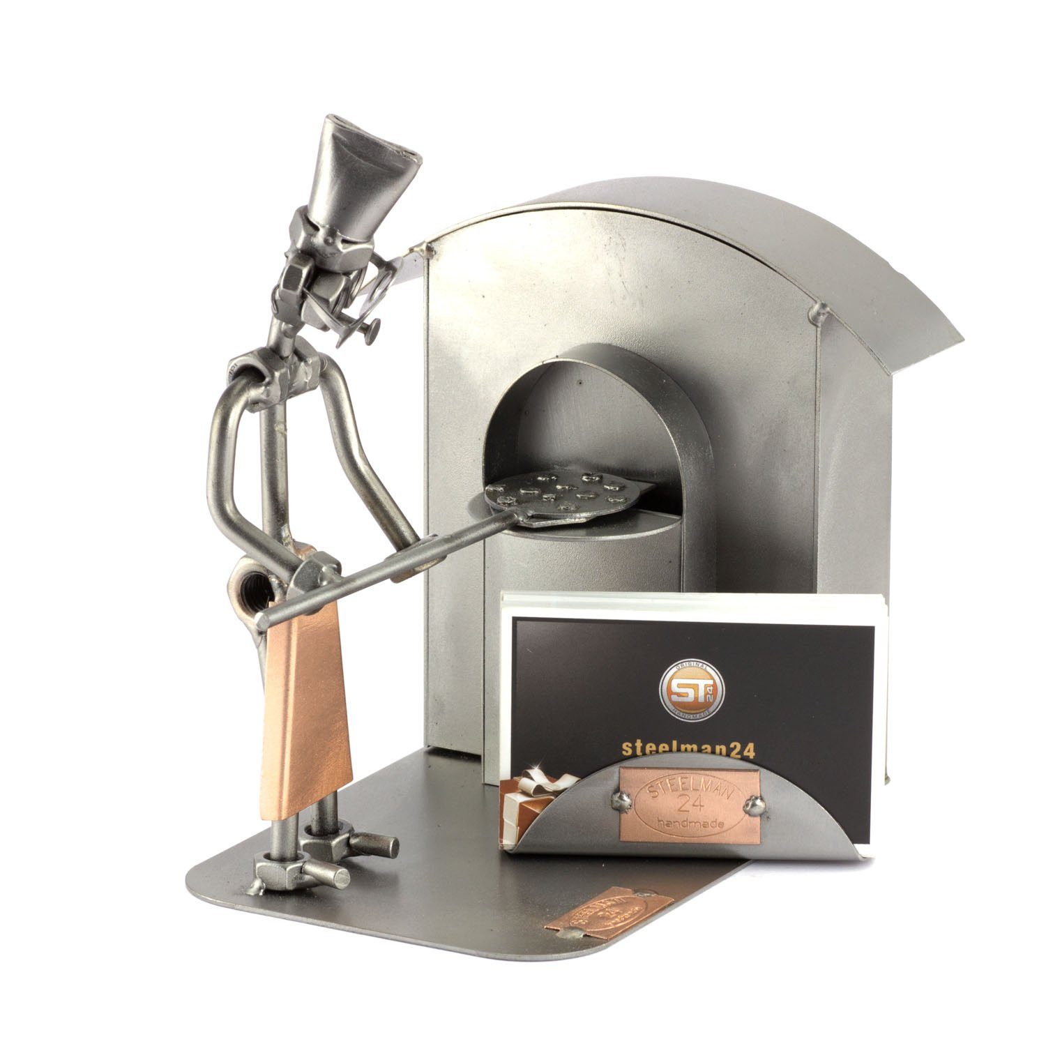 Steelman24 Dekofigur Pizzabäcker mit Visitenkartenhalter