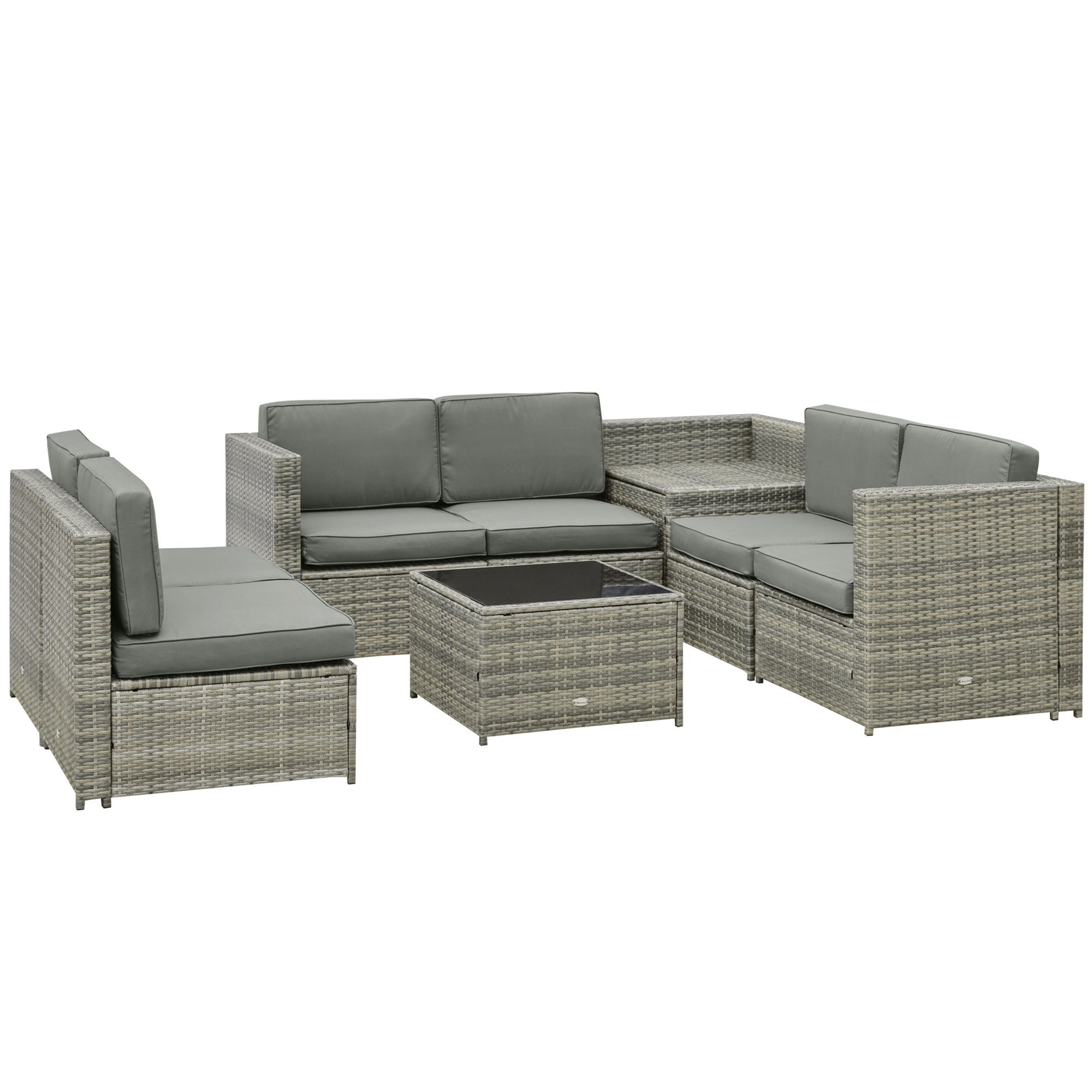 Outsunny Sitzgruppe Gartenmobel Set mit versteckter Stauraum wetterbestandig Polyrattan Gartengarnitur 8 tlg. Polyrattan Gartengarnitur Mit bequemer Polsterung