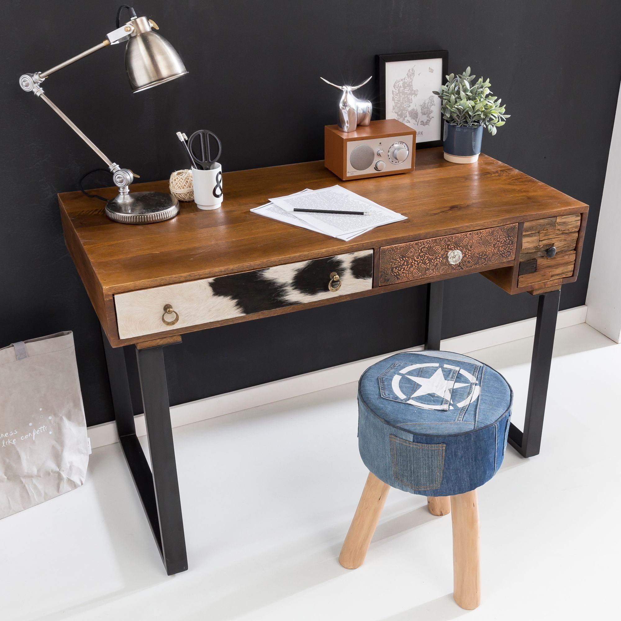 Wohnling Schreibtisch Wl5097 Design Moderner Schreibtisch Mit Drei