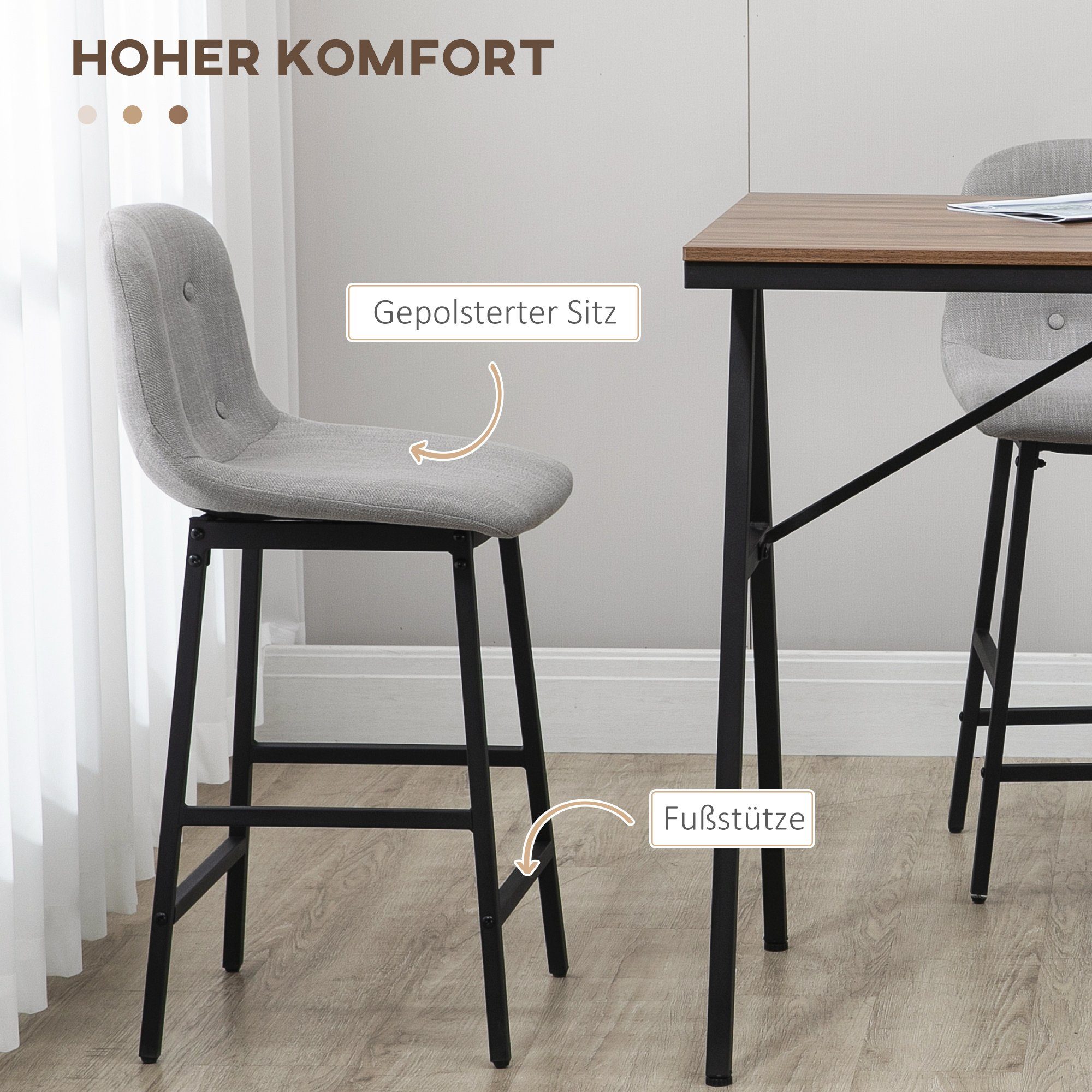 HOMCOM Bargruppe Bartisch mit Barhockern im Industrie-Design, (Bartisch ...