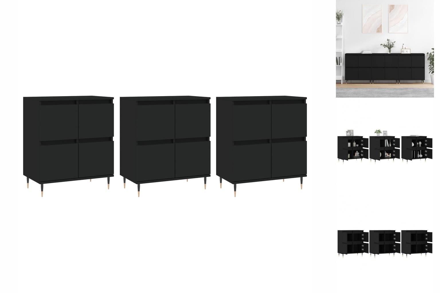 vidaXL Sideboard Kommode Sideboards 3 Stk Schwarz Spanplatte