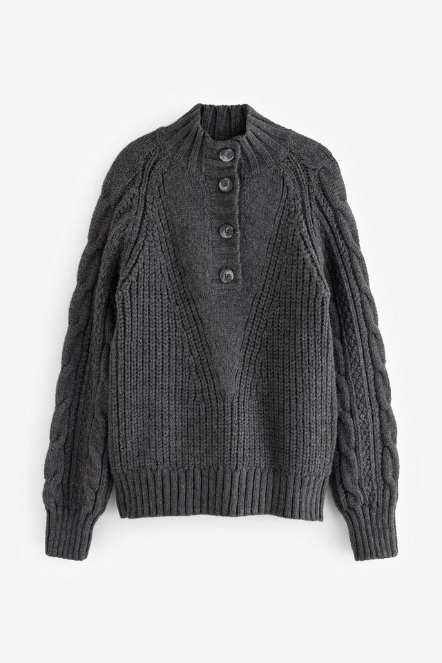 Next Stehkragenpullover Hochgeschlossener Pullover Zopfmuster Knopf