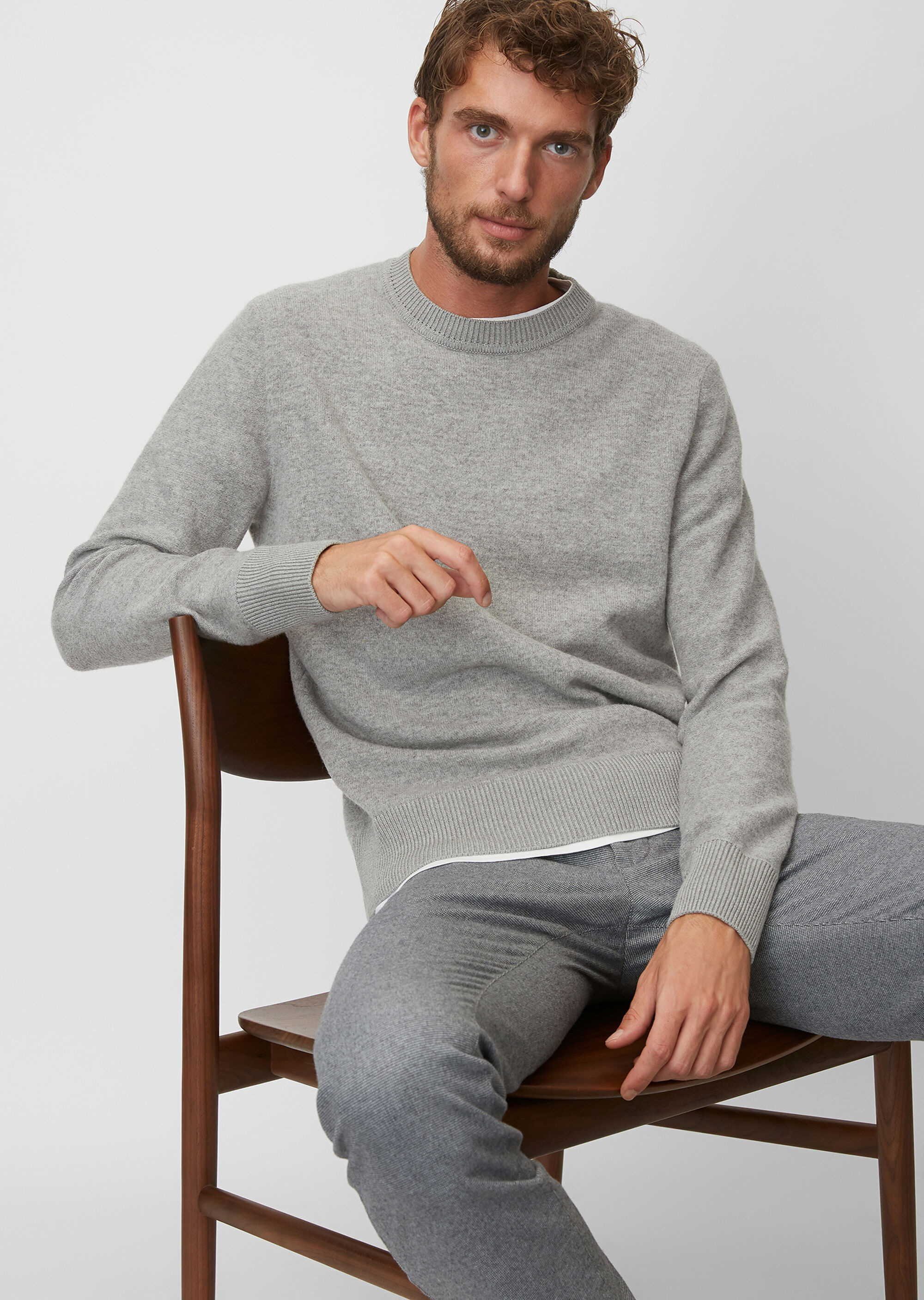Marc O'Polo Rundhalspullover mittel-grau regular fit (1-tlg)