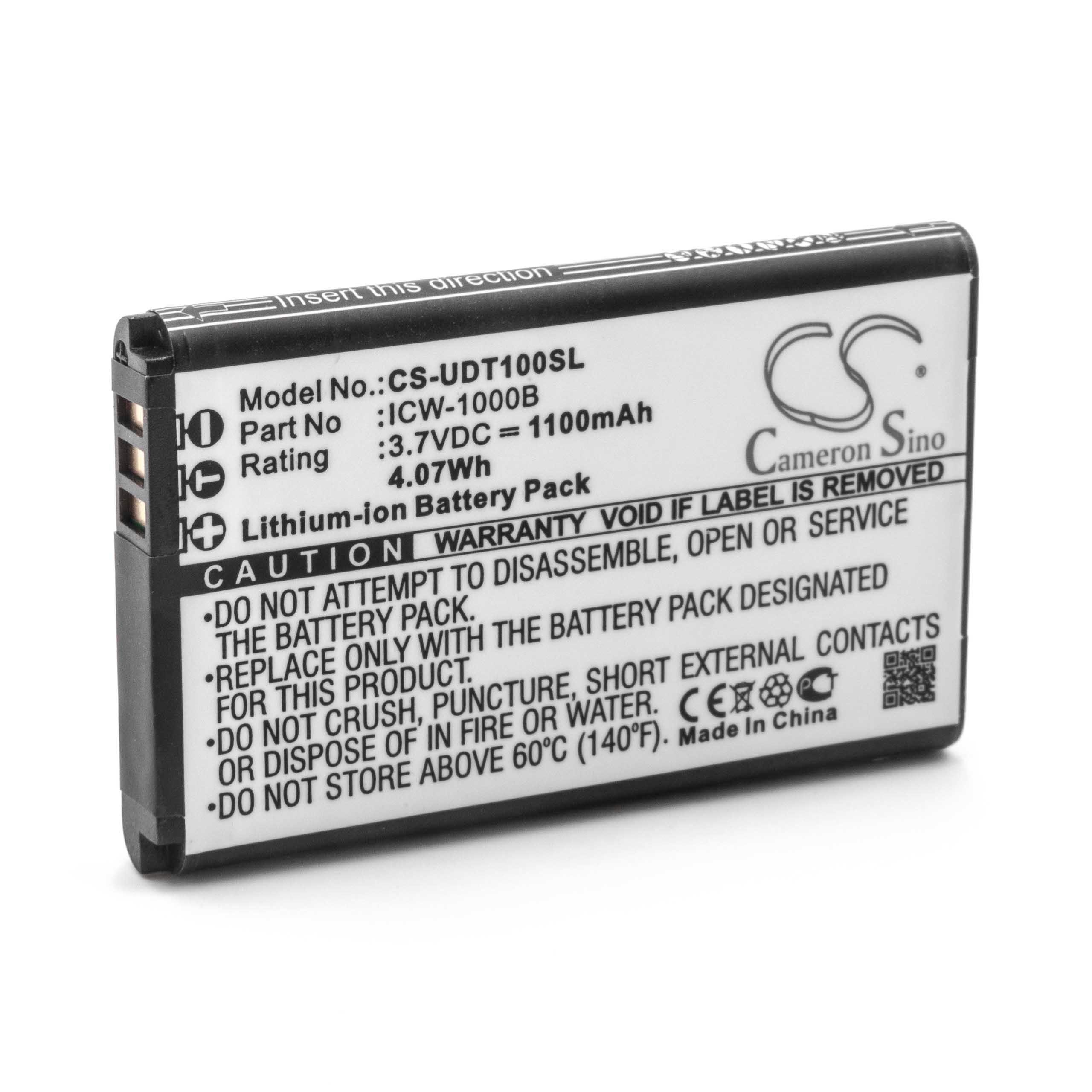 vhbw passend für UniData / Incom WPU-7800B-US, WPU-7700, WPU-7800B, Akku Li-Ion 1100 mAh