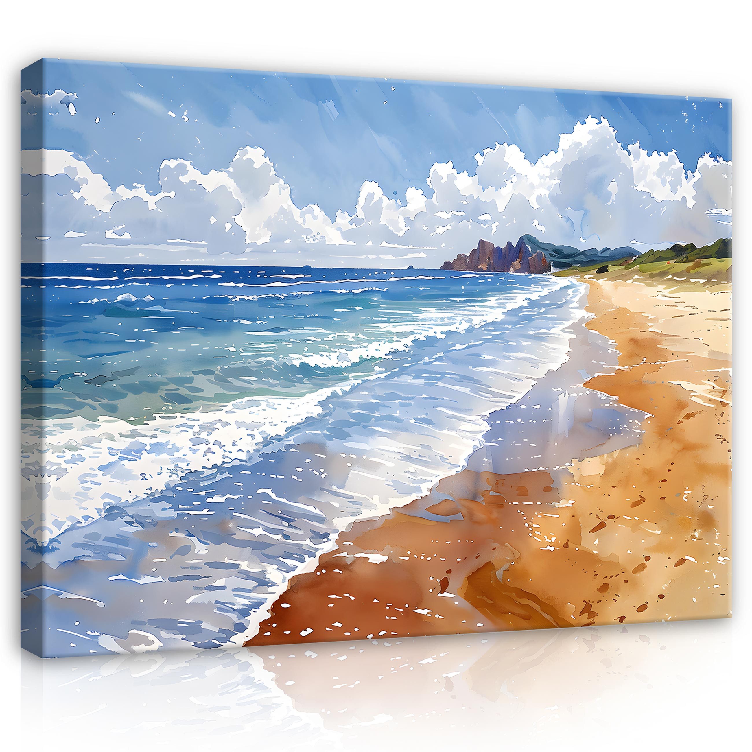 Wallarena Leinwandbild Strand Meer Gemalt Wohnzimmer Schlafzimmer Wandbild Modern, Landschaft ...