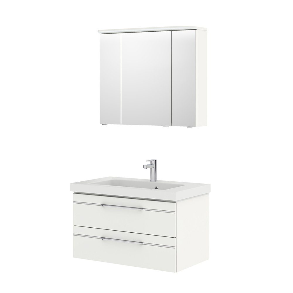 Lomadox Badmöbel-Set BUDVA-66, (Spar-Set, 2-St), Waschplatz Set, weiß Glanz, mit LED Beleuchtung ...