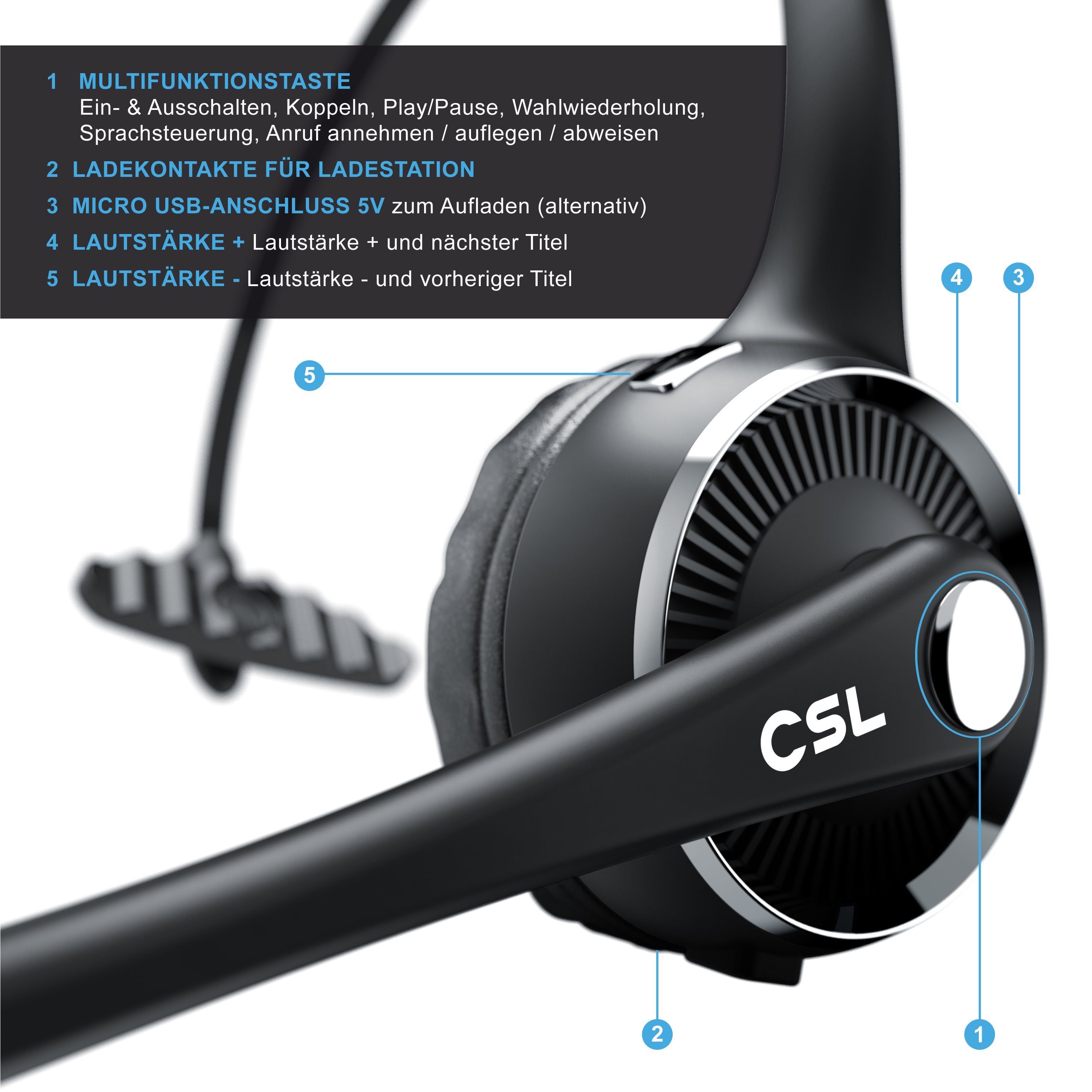 CSL Wireless-Headset (Bluetooth, Bluetooth Kopfhörer, Mikrofon ...