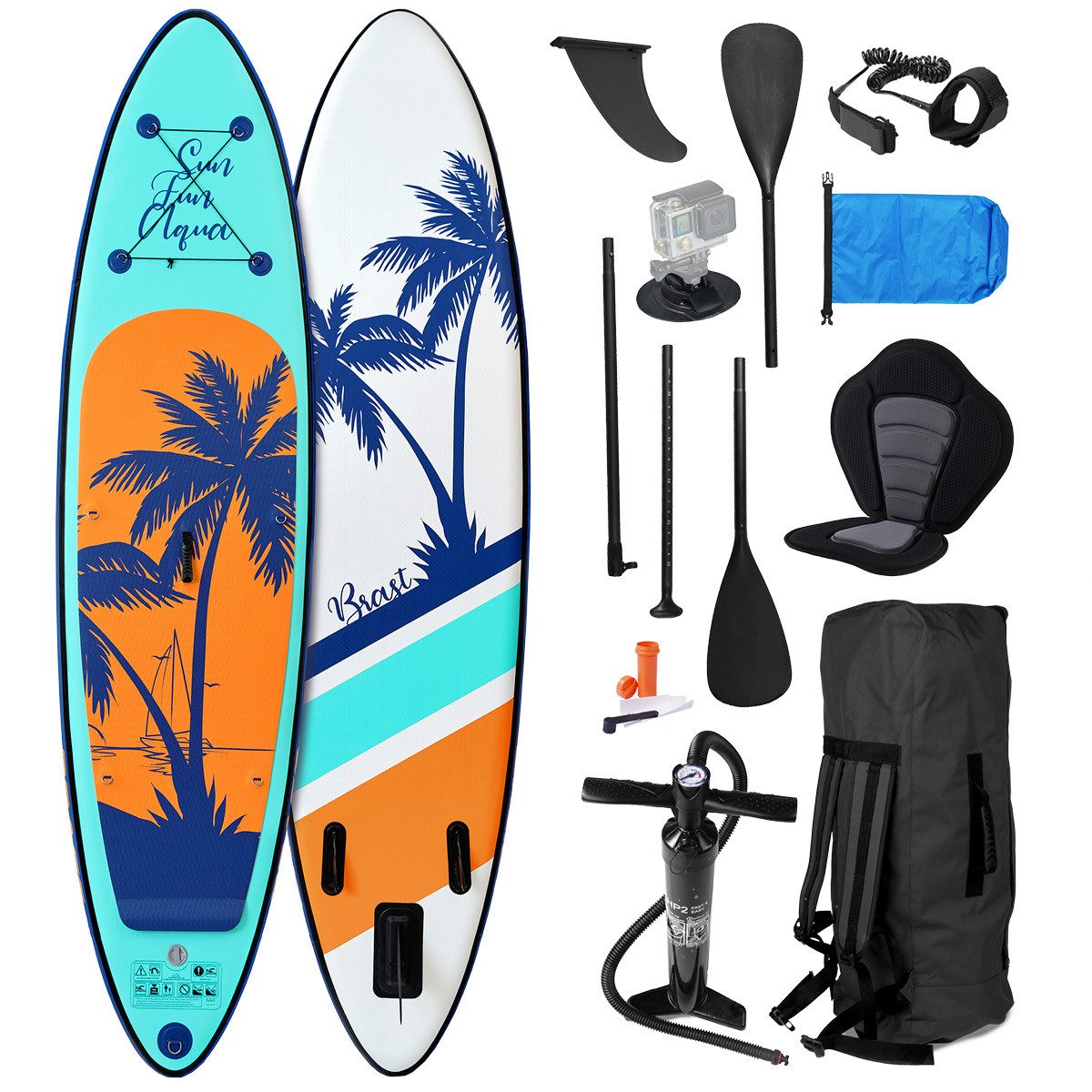 BRAST SUP-Board Tropic Aufblasbares Stand up Paddle Set - 320x81x15cm, 5 Jahre Garantie inkl ...
