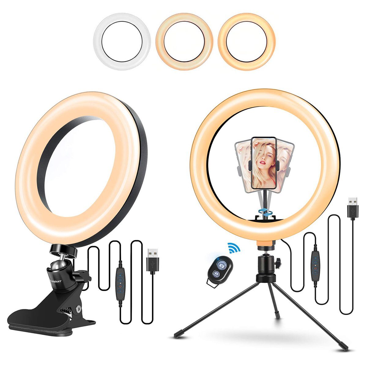 MECO Ringlicht, Selfie Ringlicht 3 Farben mit Stativ, Fernbedienung