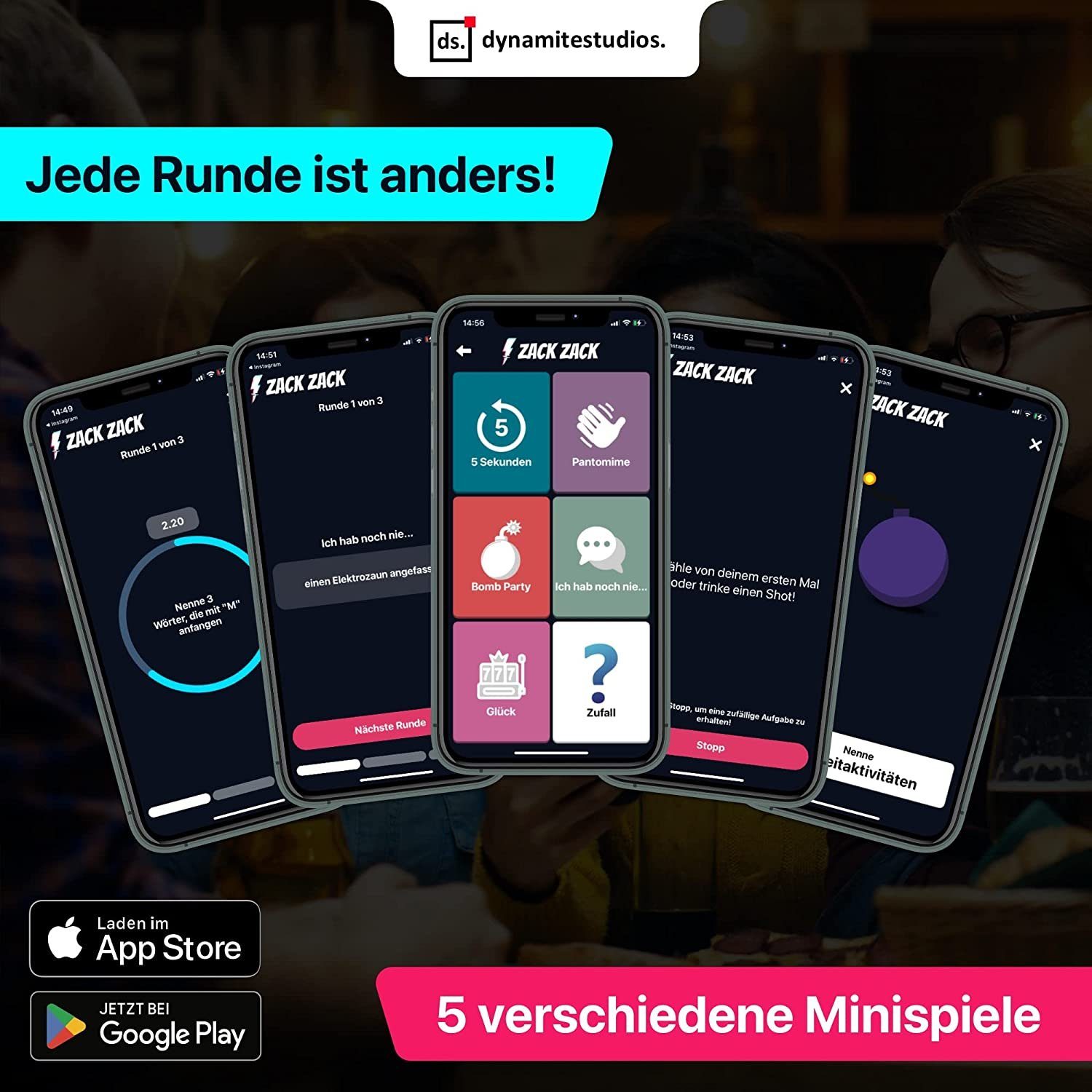 Zack Zack Spiel Trinkspiel mit App - Kartenspiel - 110 Spielkarten