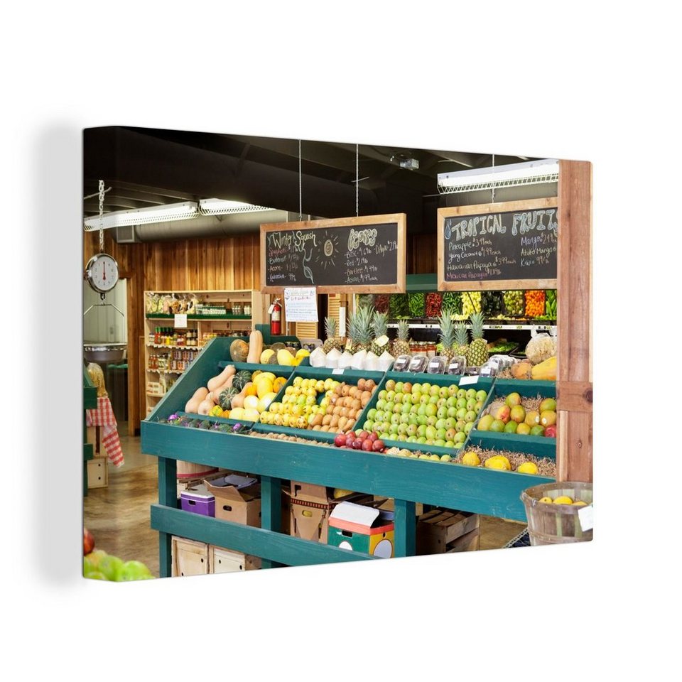 Onemillioncanvasses® Leinwandbild Obst Supermarkt Kreidetafel 1