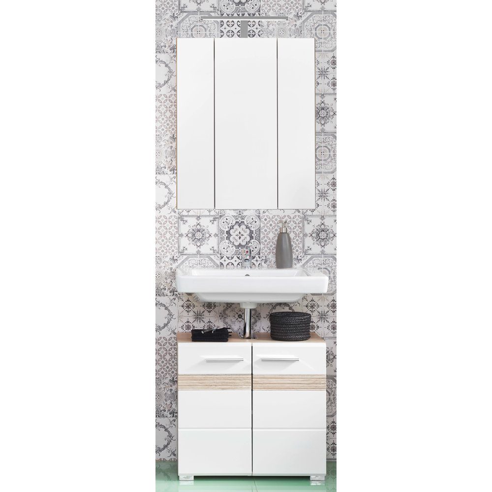 Lomadox Badmöbel Set Odra 19 3 St Weiß Hochglanz Mit Eiche San Remo