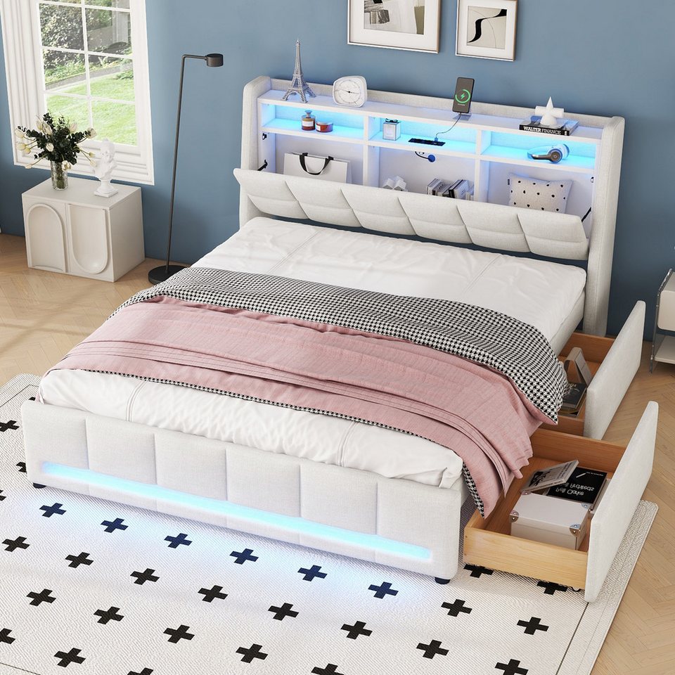 Okwish Polsterbett Stauraumbett Kinderbett Gästebett Funktionsbett