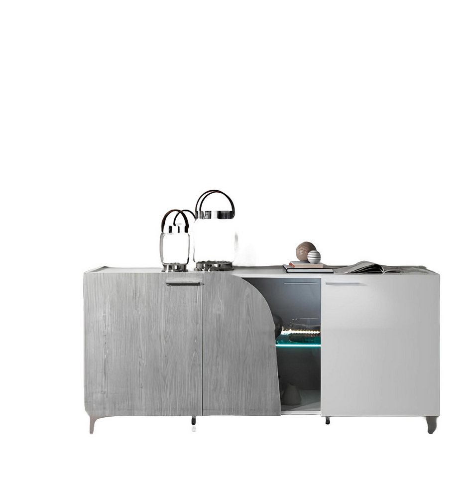 Jvmoebel Sideboard Sideboard Mit Led Beleuchtung Glasböden Spiegel Grau