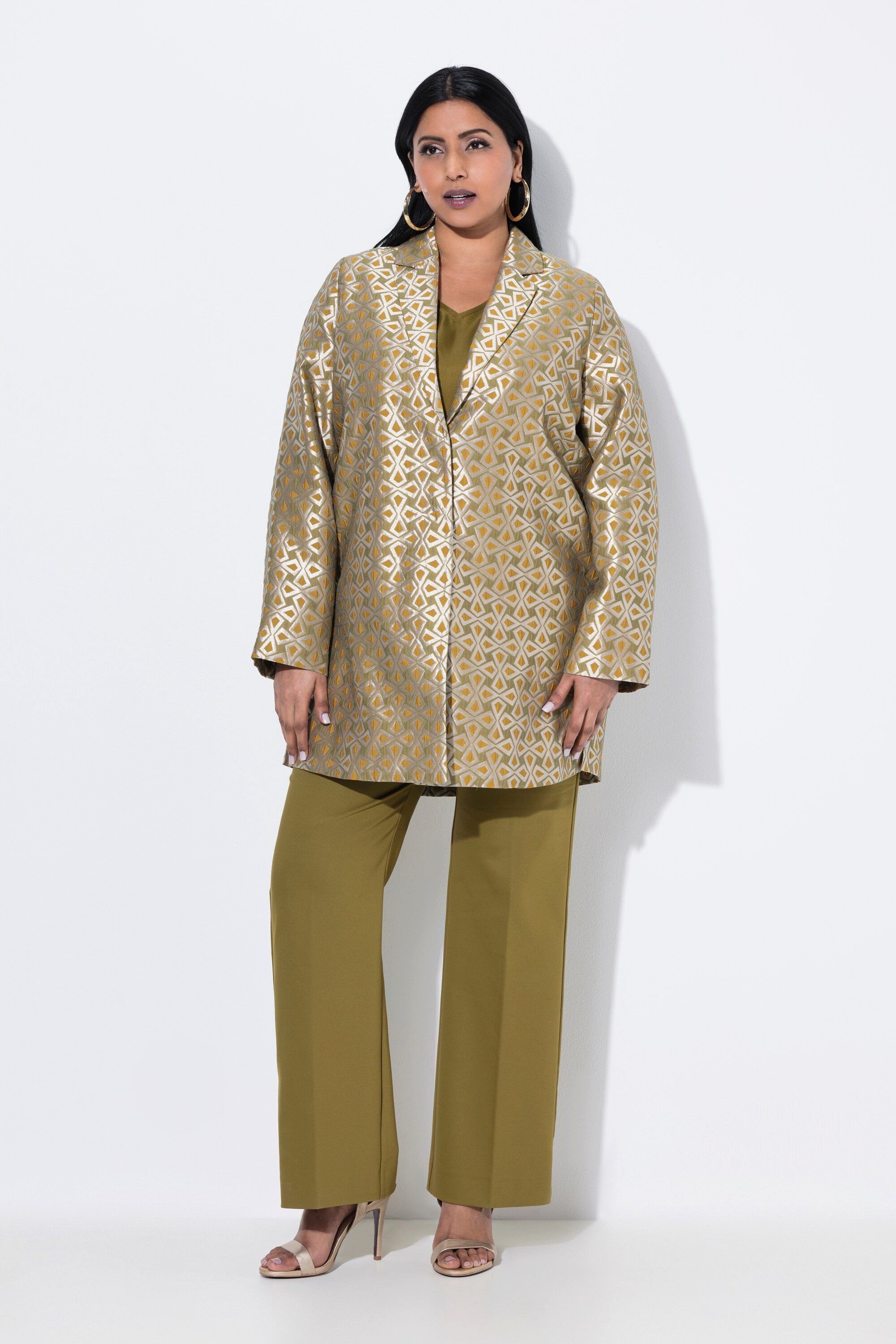 Ulla Popken Sommerjacke Mantel A-Linie Reverskragen Organza
