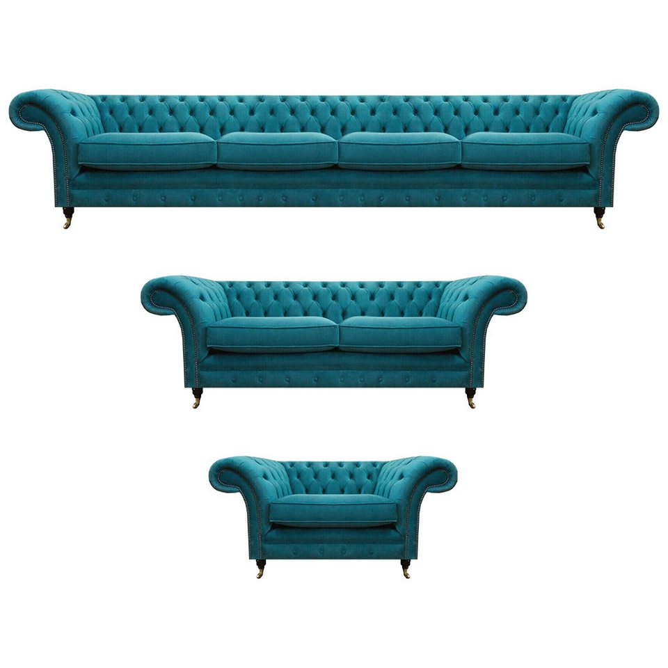 Jvmoebel Chesterfield Sofa Luxus Möbel Sofagarnitur Blau Sofa Polster 4