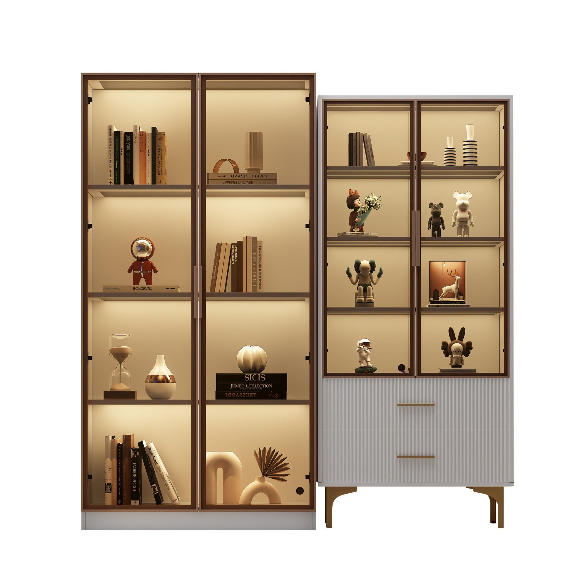 Okwish Wohnzimmer Set Zwei Weiße Glasvitrinen 2 St 7035150cm80