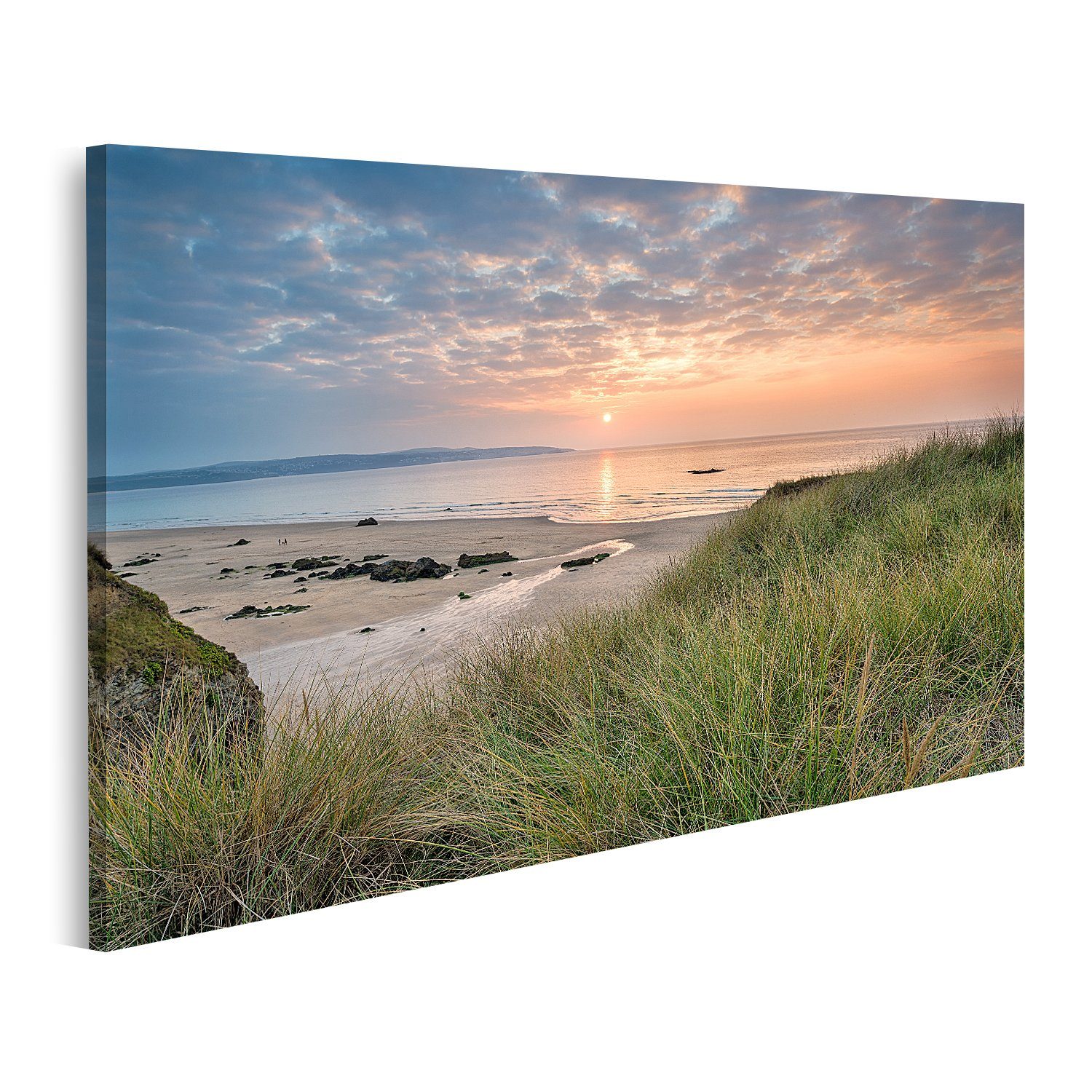 islandburner Leinwandbild Bild auf Leinwand Sonnenuntergang Über Dem Strand In Hayle In Cornwall