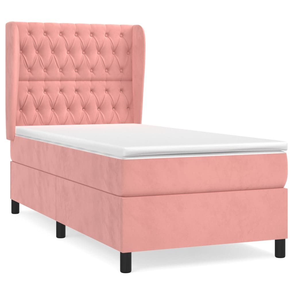 vidaXL Boxspringbett, Boxbett mit Matratze Rosa 90x200 cm Samt