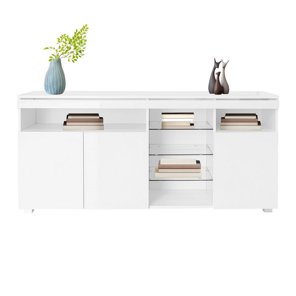 Hauss Sploe Sideboard Hochglanz Sideboard Mit Glasböden Und Lichtleiste