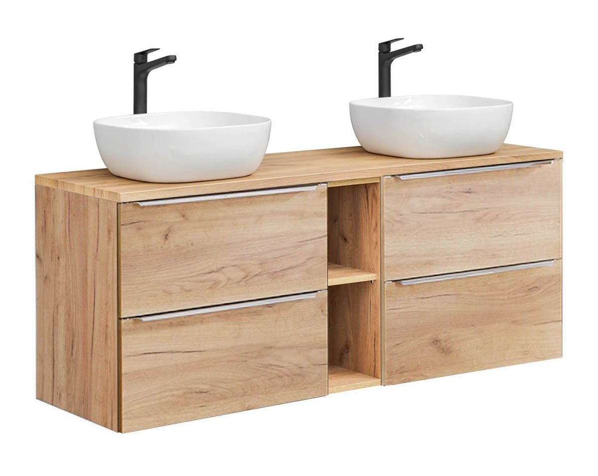 Einfachgutemoebel Waschtisch Set Bad Doppel Waschplatz Capri 140cm Oak
