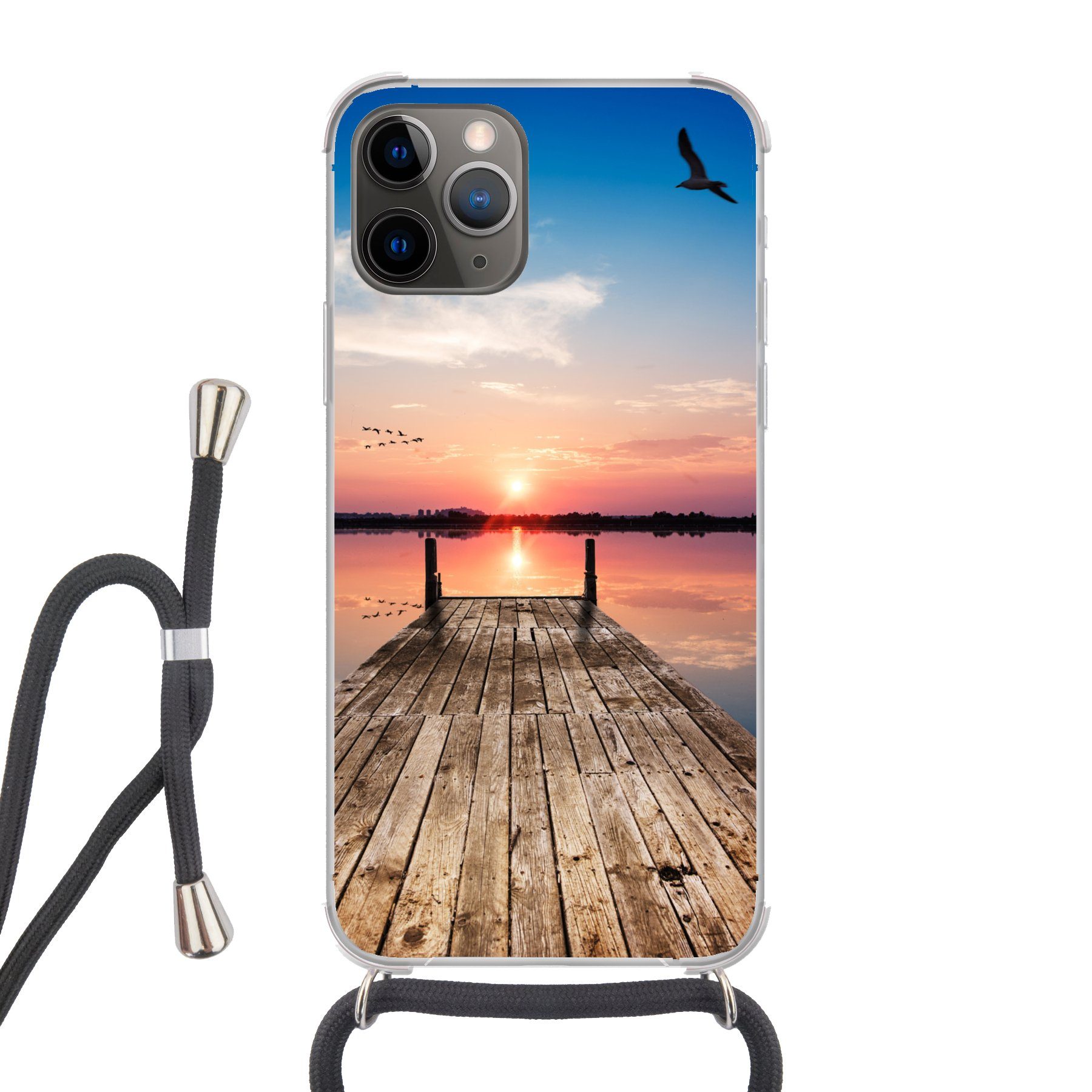 Muchowow Handyhülle Steg Wasser Sonnenuntergang Rosa Horizont