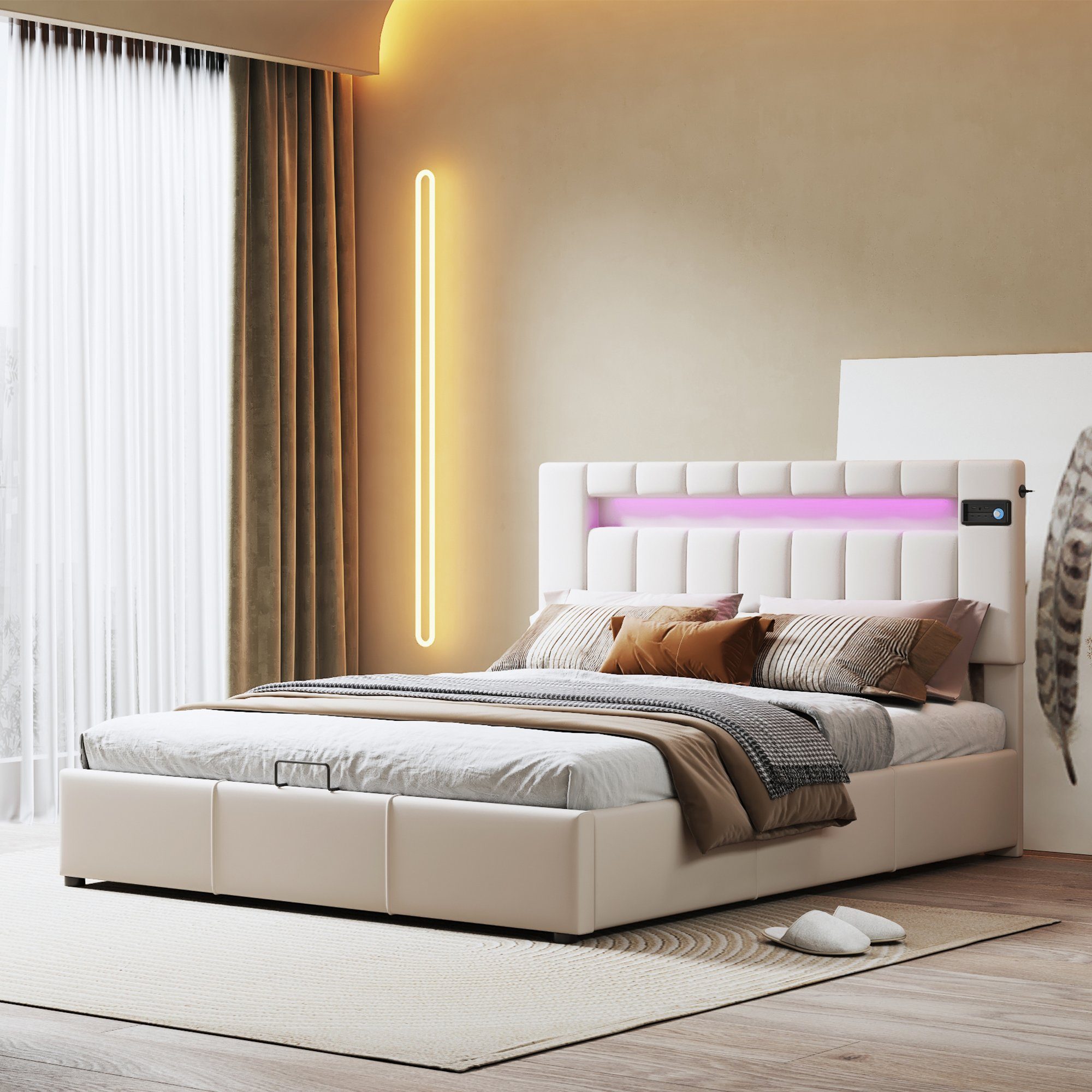 Celya Polsterbett Doppelbett 140x200cm Mit Led Lichtleiste