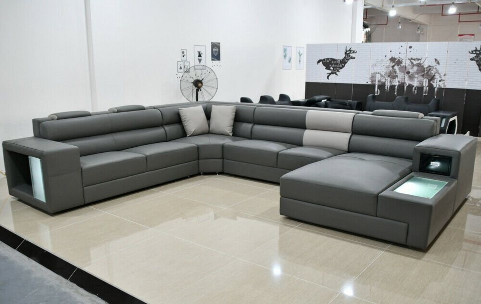 Jvmoebel Ecksofa Wohnlandschaft Design Modern Leder Sofas Grau Neu Sofa