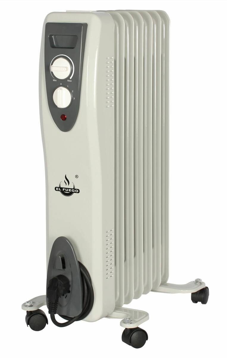 El Fuego Elektro Heizkörper Ay7014 Mobiler Ölradiator 7 Rippen Weiß