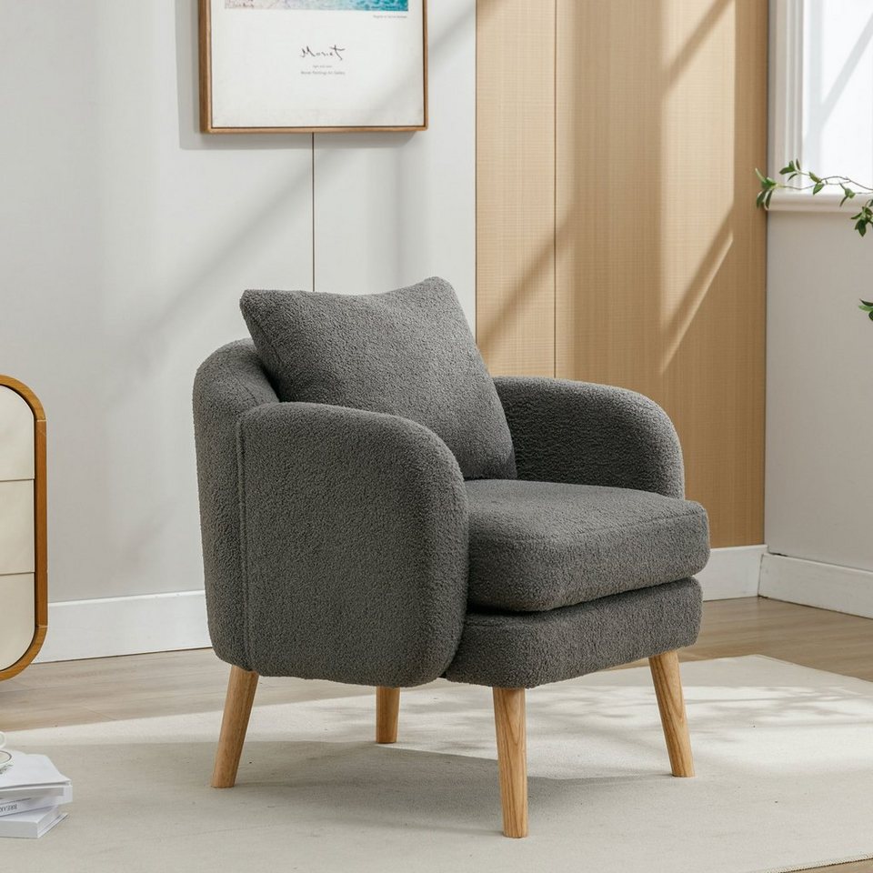 Ulife Sessel Teddy Samtstuhl Einzelsessel Mit Kissen Holzbeine 71