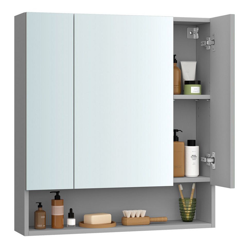 Vasagle Spiegelschrank Badschrank Badezimmerschrank Mit 3 Türen