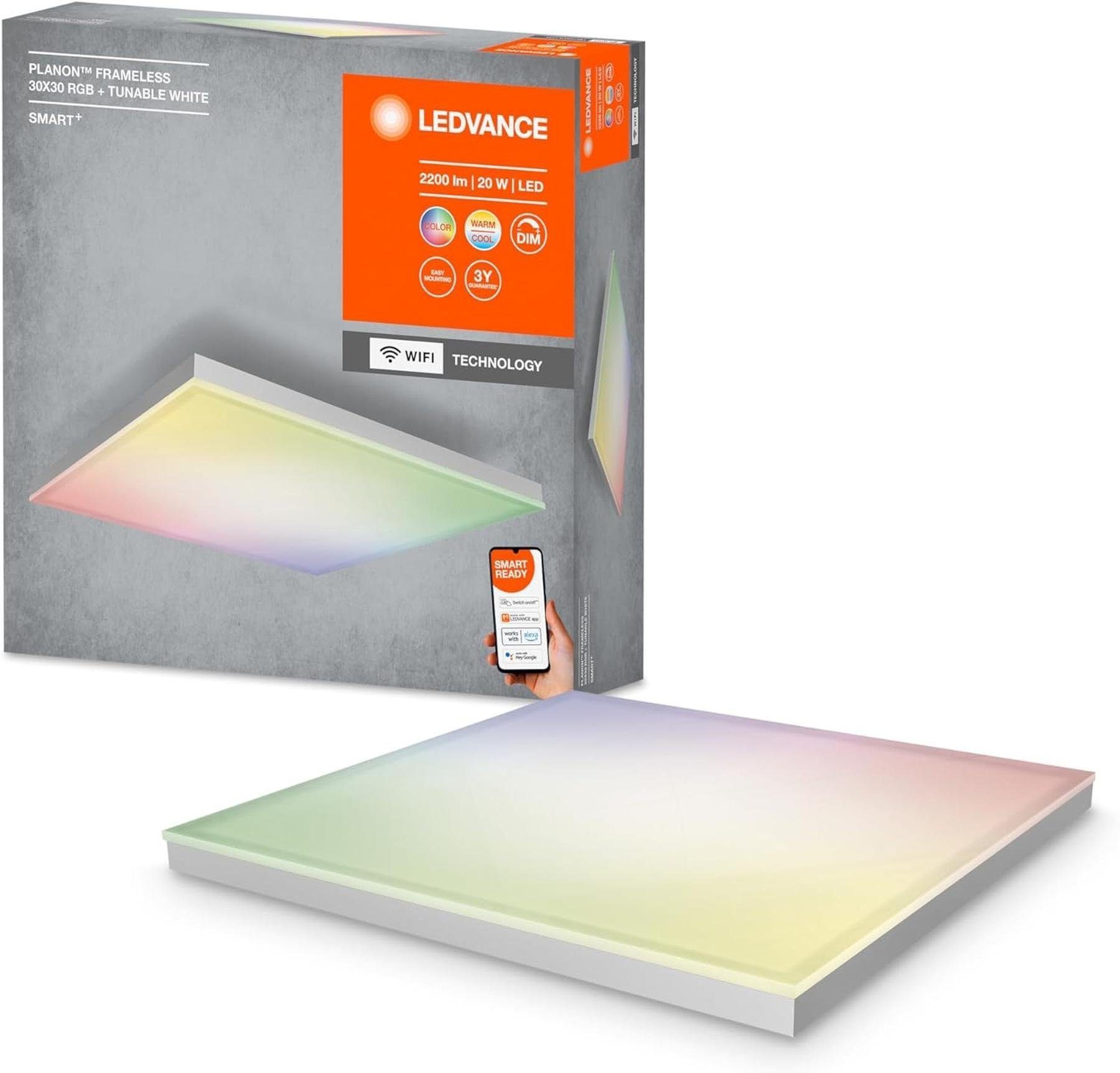 Ledvance LED Deckenleuchte SMART+ WiFi Planon Panel Frameless RGBTW LED 30cmx30cm, LED fest ...