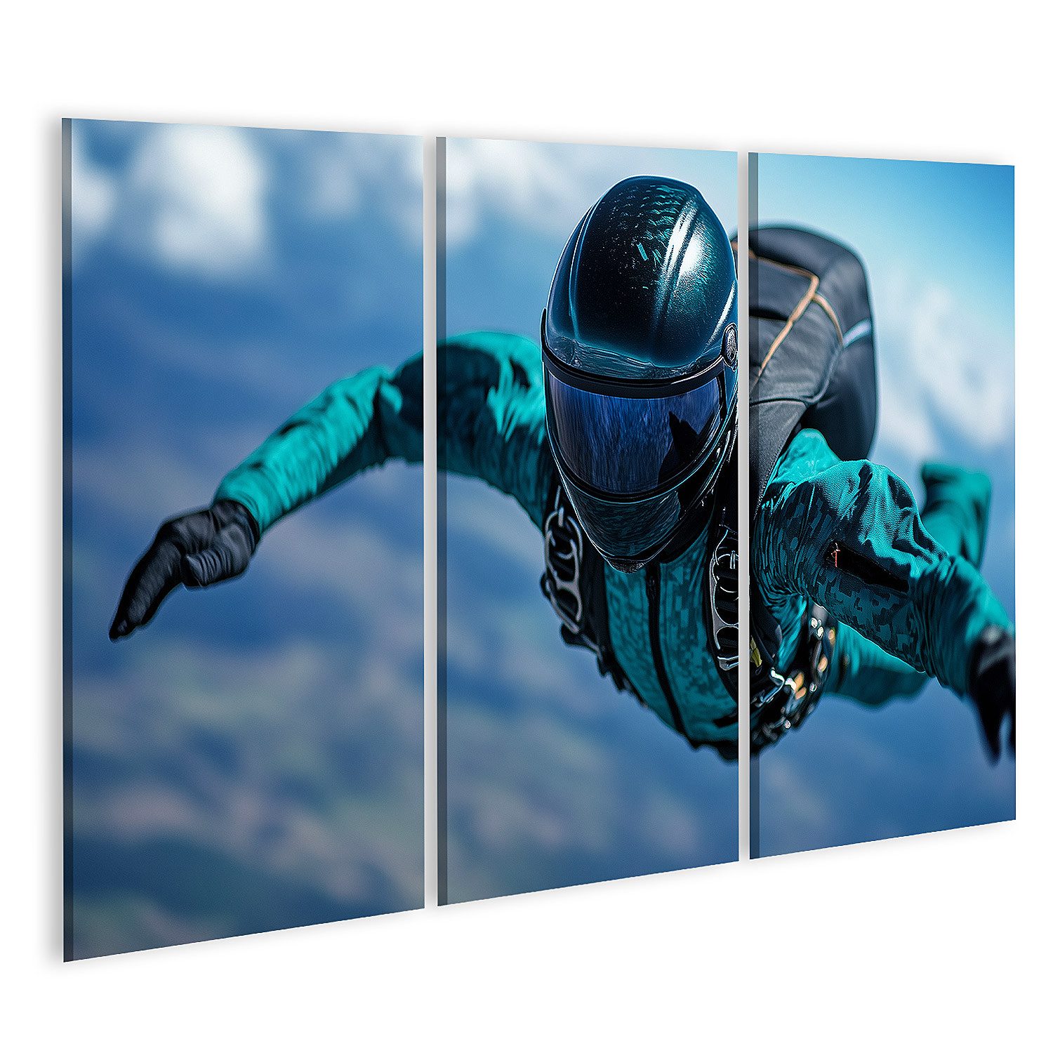 islandburner Leinwandbild, Fallschirmspringer im freien Fall über Wolken, Format inkl. Abstand ...