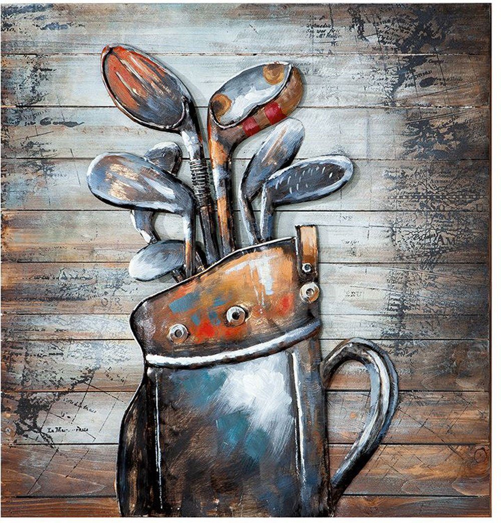 Gilde Dekoobjekt 3d Metall Bild Golf 80x80cm Handarbeit Kunstobjekt