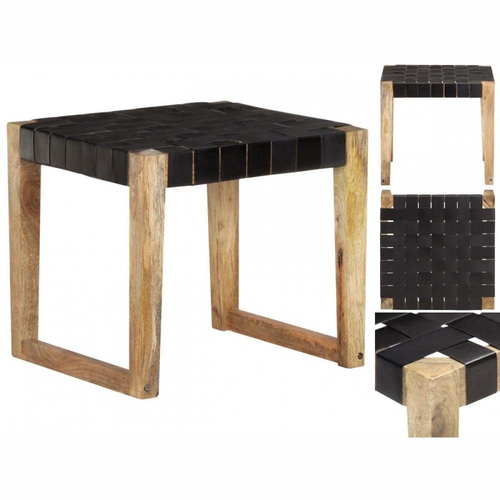 Vidaxl Fußhocker Hocker Schwarz Echtleder Und Mango Massivholz Fußbank