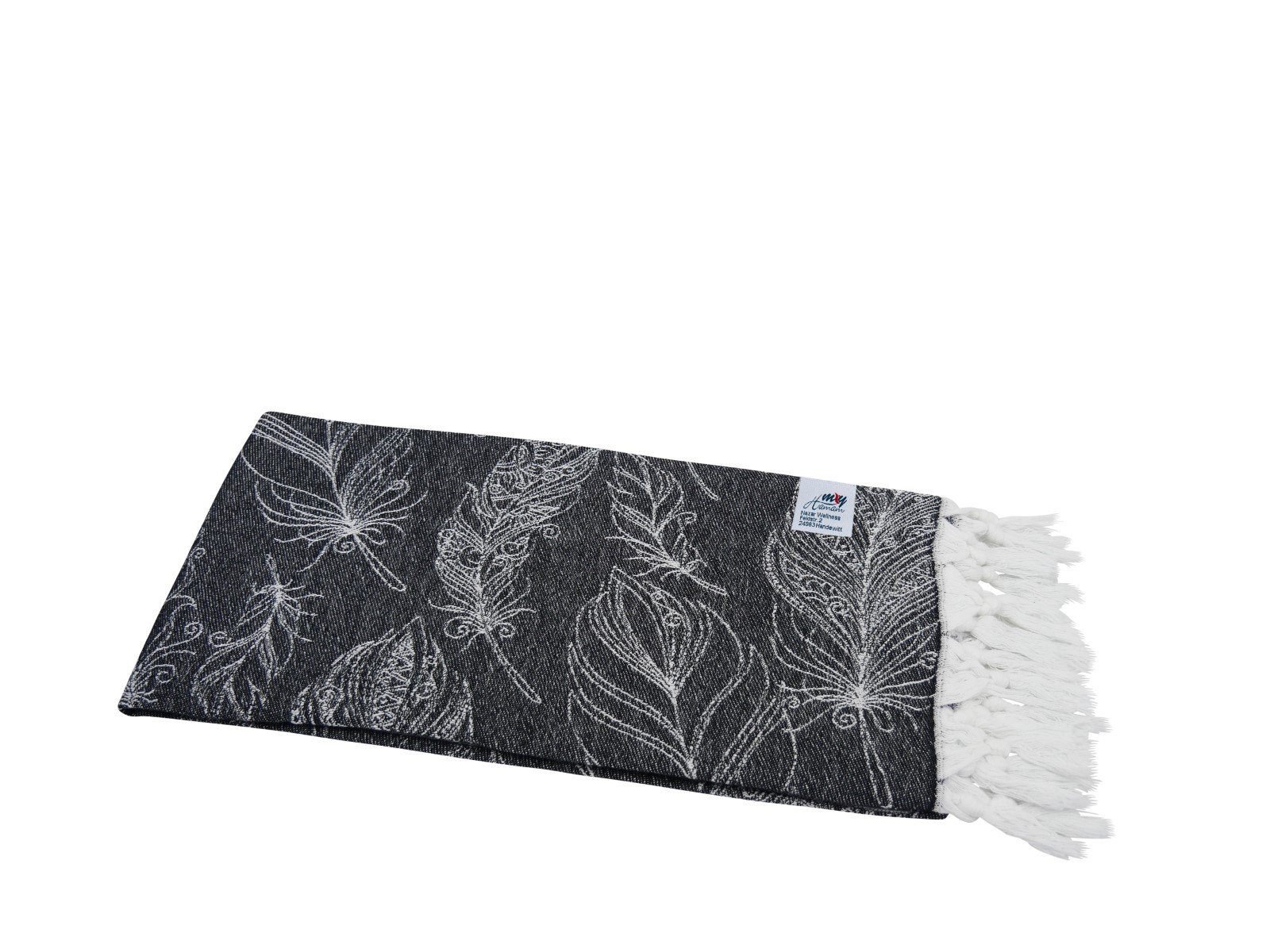 my Hamam Hamamtücher Saunatuch Hamamtuch schwarz, Feder-Muster, Baumwolle (1-St), kuschelig weich