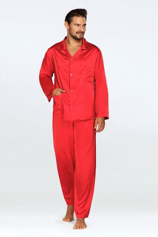 Dkaren Schlafanzug Herren Satin Pyjama Schlafanzug Set Langarm Lukas